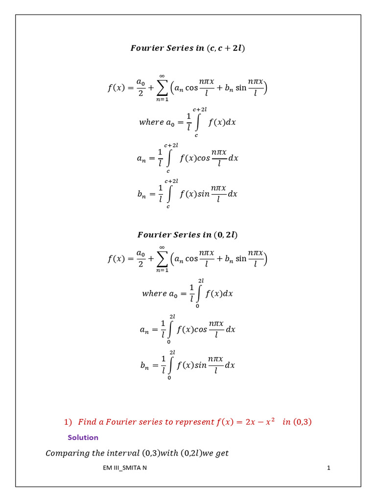 Notes Fourier Series In 0 2l Pdf