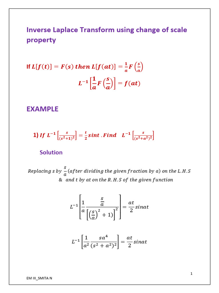 Inverse Laplace Transform Using Change of Scale Property | PDF | Mathematical Analysis ...