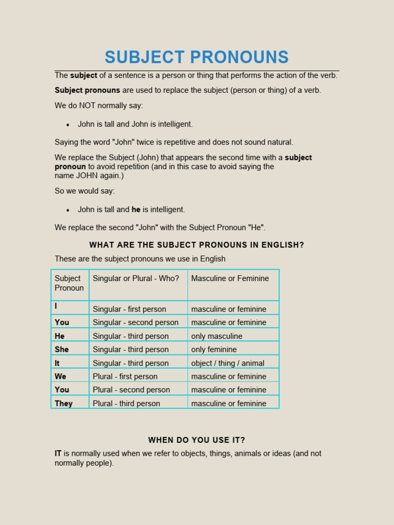 Subject Pronouns | PDF