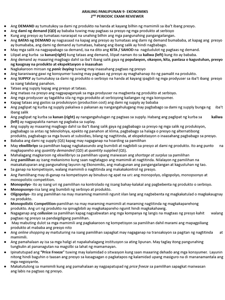 AP9 Reviewer Q2 Exam | PDF