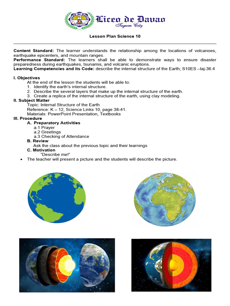 Lesson Plan Science 10 SY - 2022 - 2023 | Download Free PDF | Crust (Geology) | Planets Of The ...