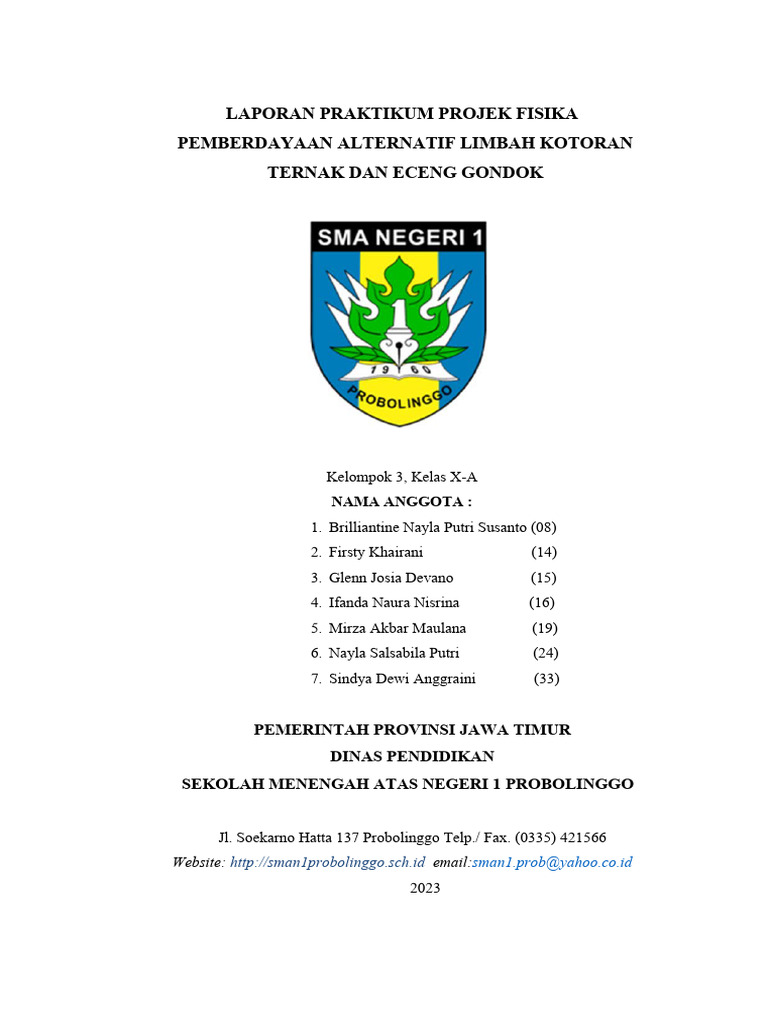 Laporan Praktikum Projek Fisika: Pemberdayaan Alternatif Limbah Kotoran ... Laporan Praktikum Projek Fisika: Pemberdayaan Alternatif Limbah Kotoran ...