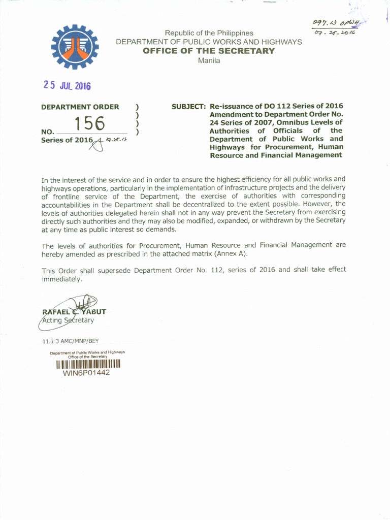 DO - 156 - s2016 Omnibus Levels of Authorities | PDF