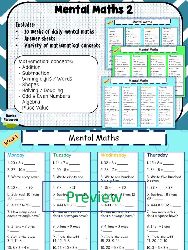 Mental Maths Grade 2 V2 Preview | PDF
