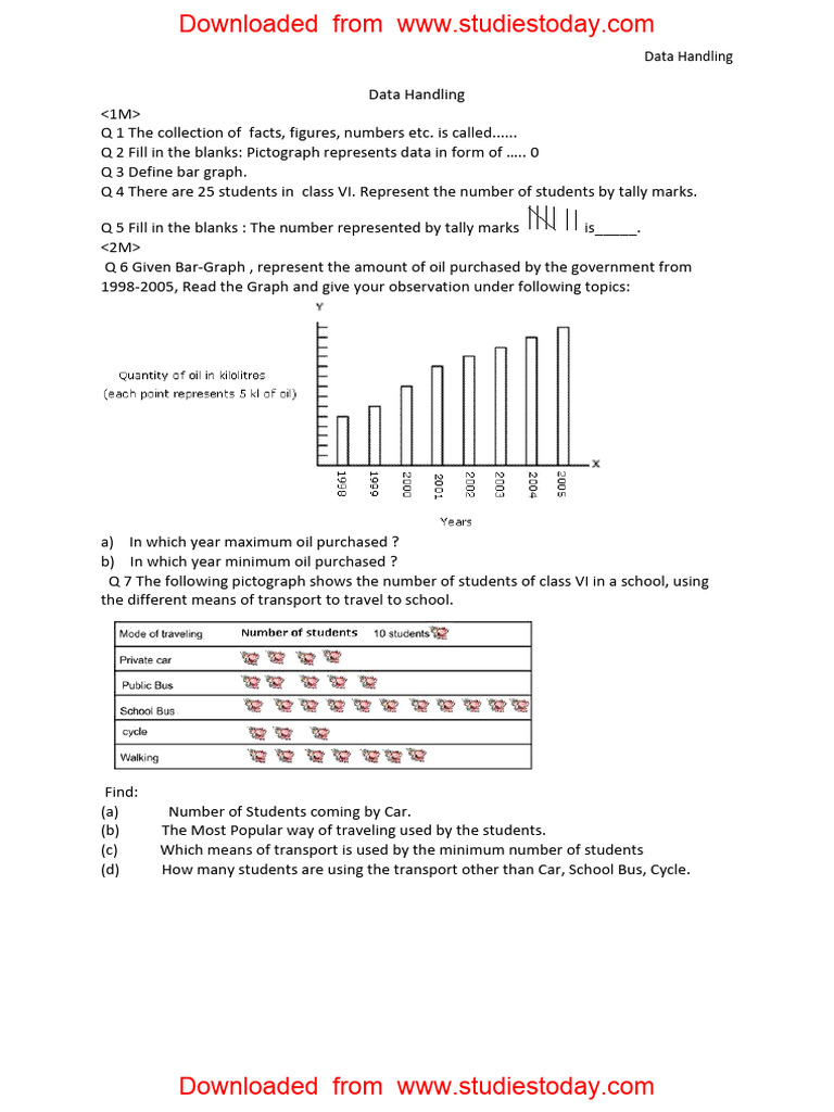 CBSE Class 6 Data Handling Worksheet | PDF | Mathematical Concepts | Theoretical Computer Science