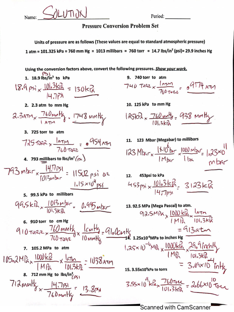 KEY. Pressure Conversions | PDF