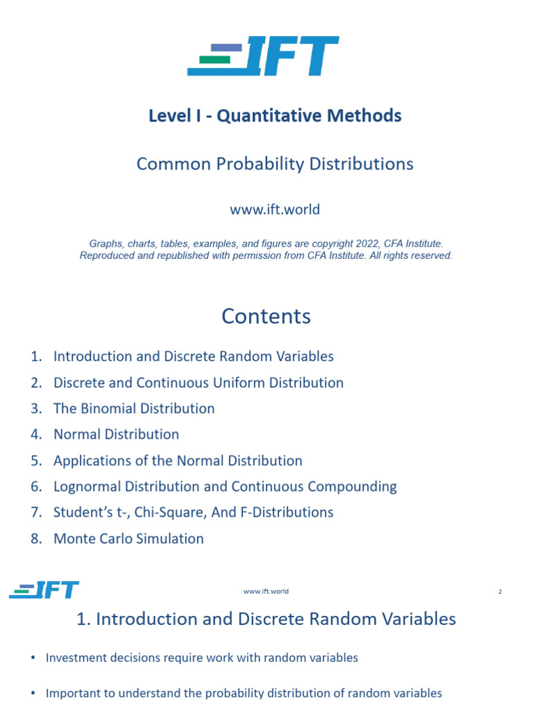 LM04 Common Probability Distributions | PDF | Probability Distribution | Random Variable