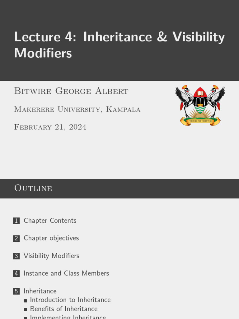 Lecture 4 Inheritance and Visibility Modifiers | PDF