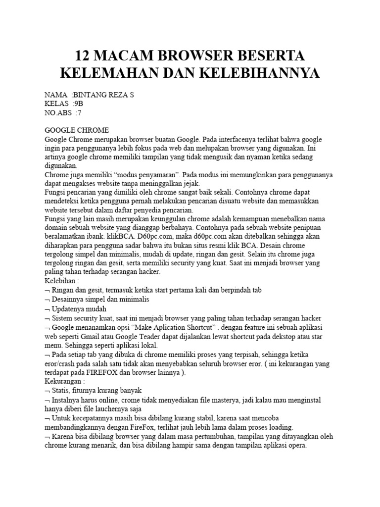 12 Macam Browser Beserta Kelemahan Dan | PDF