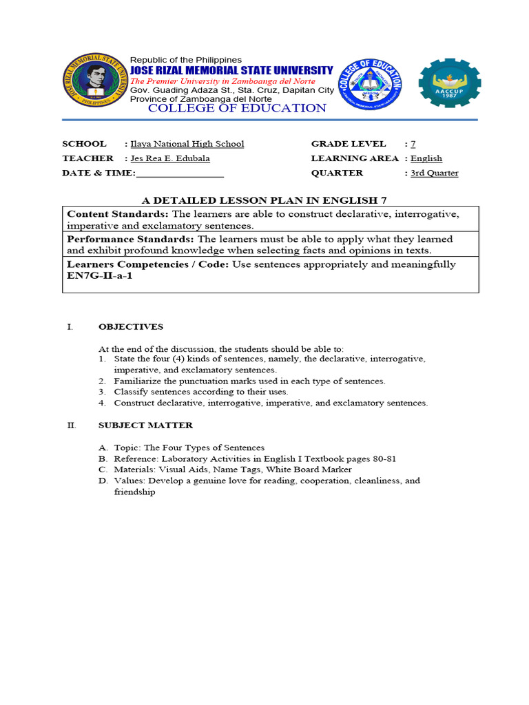 Types of Sentences | PDF | Sentence (Linguistics) | Question