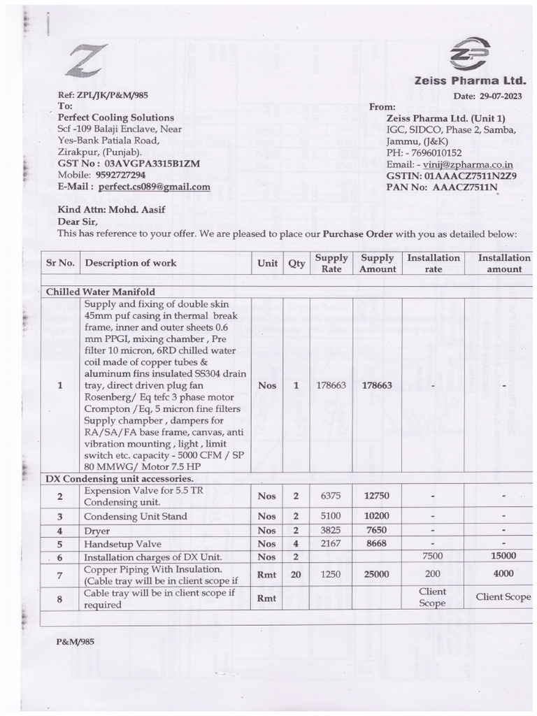 AHU 5000CMF & DX Condensing Unit Po No 985 | PDF
