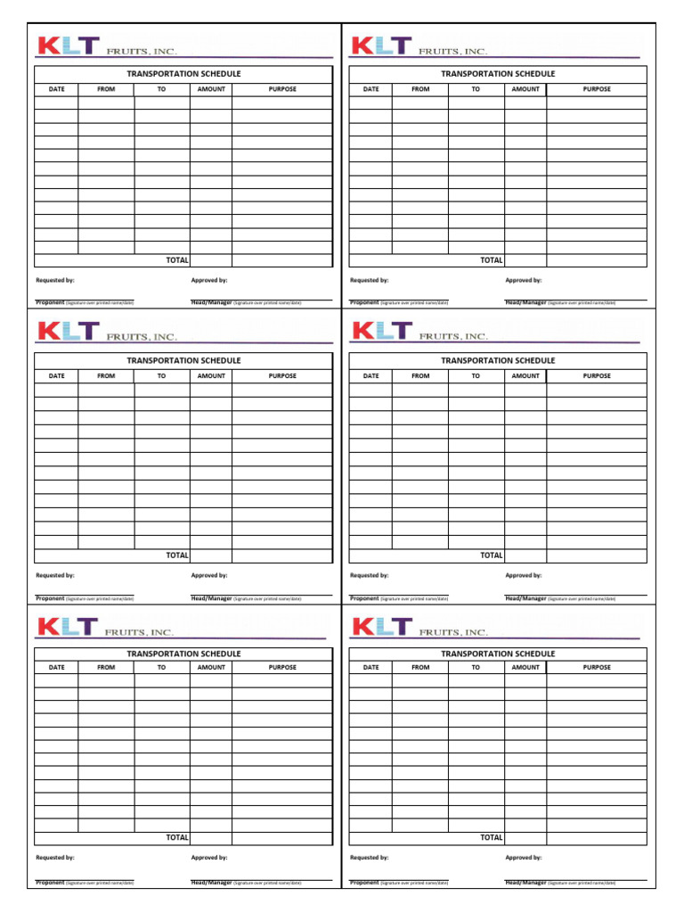 Transpo Schedule Form | PDF