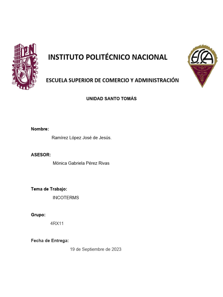 Incoterms - Jose de Jesus Ramirez Lopez | PDF Incoterms - Jose de Jesus Ramirez Lopez | PDF
