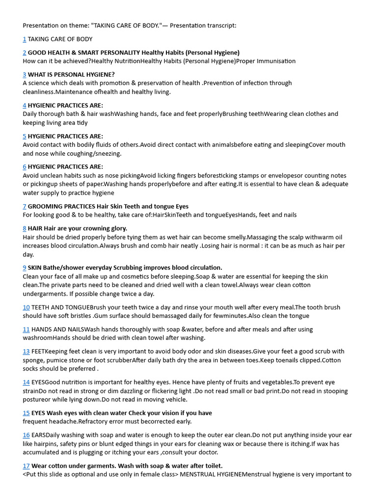 Taking Care Of The Body Download Free Pdf Hygiene Clinical Medicine