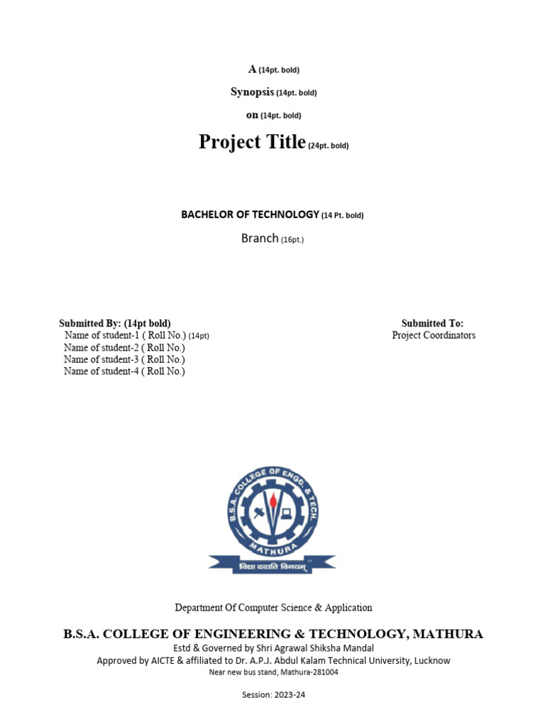 Project Synopsis for B.Tech CSE | PDF