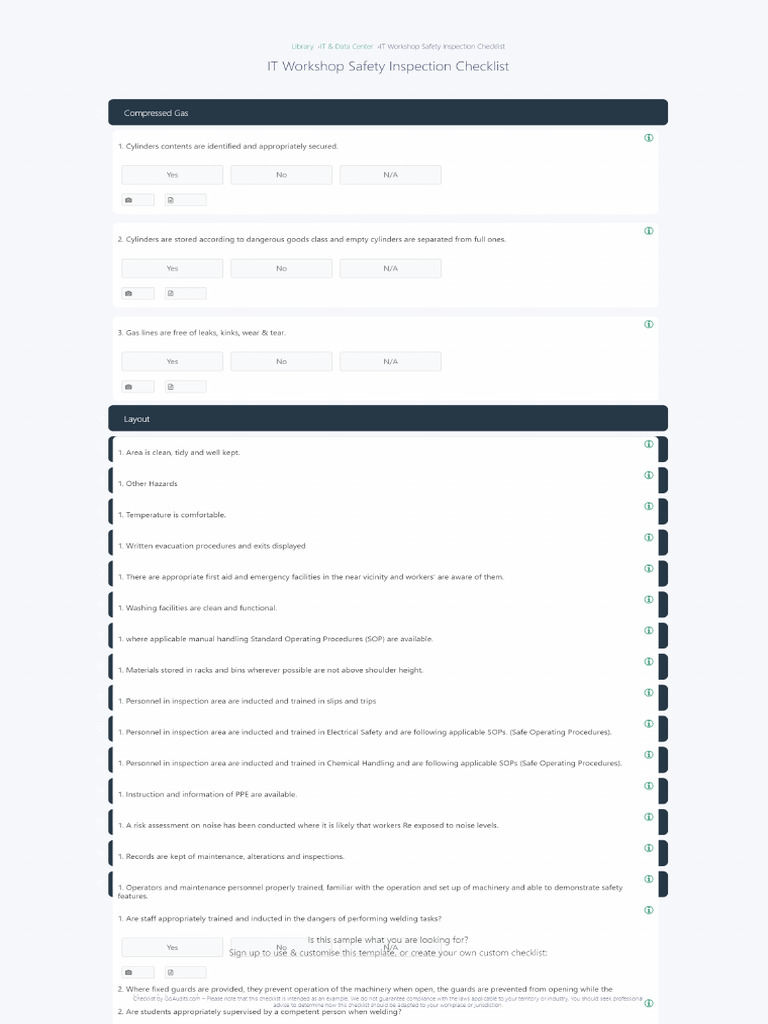 GoAudits - IT Workshop Safety Inspection Checklist (Sample) | PDF