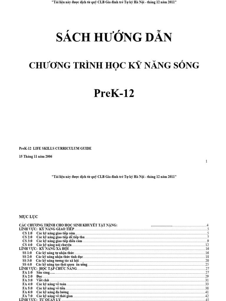 Chuong Trinh Hoc Ky Nang Song | PDF