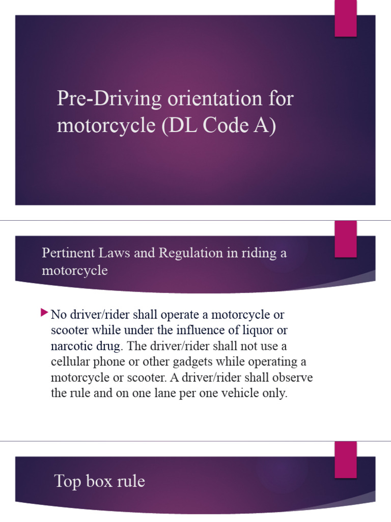 Pre Driving Orientation for Motorcycle DL Code A | PDF | Motorcycle ...