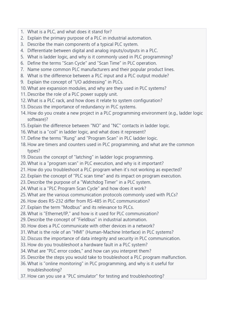 PLC VDF HMI Interview Question | PDF | Programmable Logic Controller | User Interface