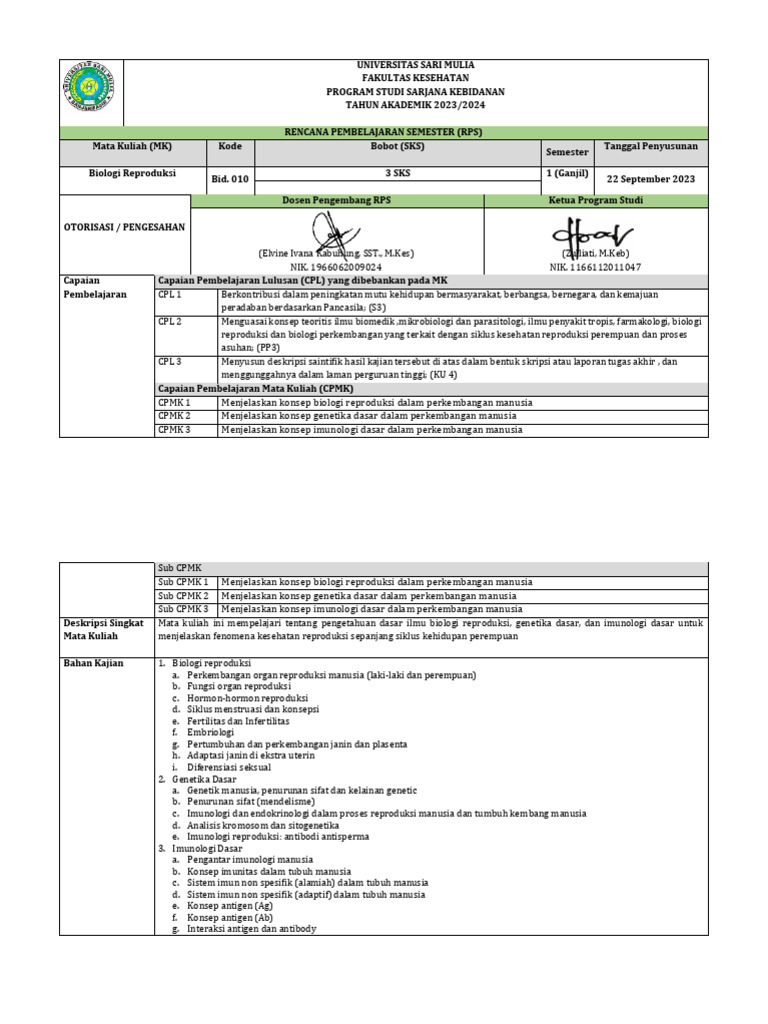 RPS Biologi Reproduksi | PDF