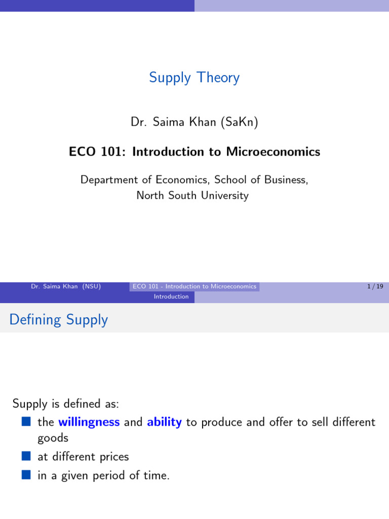 L5 - ECO101 - Supply Theory | PDF | Supply (Economics) | Microeconomics