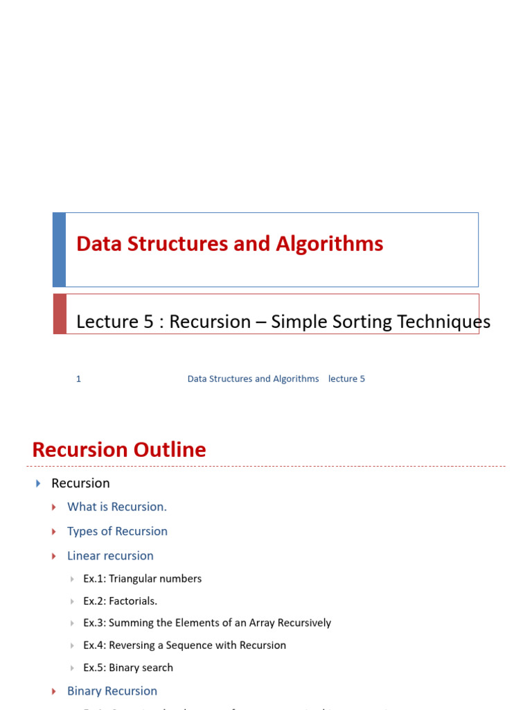 Lecture 5 Recursion - Simple Sorting Techniques | PDF | Theoretical ... Lecture 5 Recursion - Simple Sorting Techniques | PDF | Theoretical ...