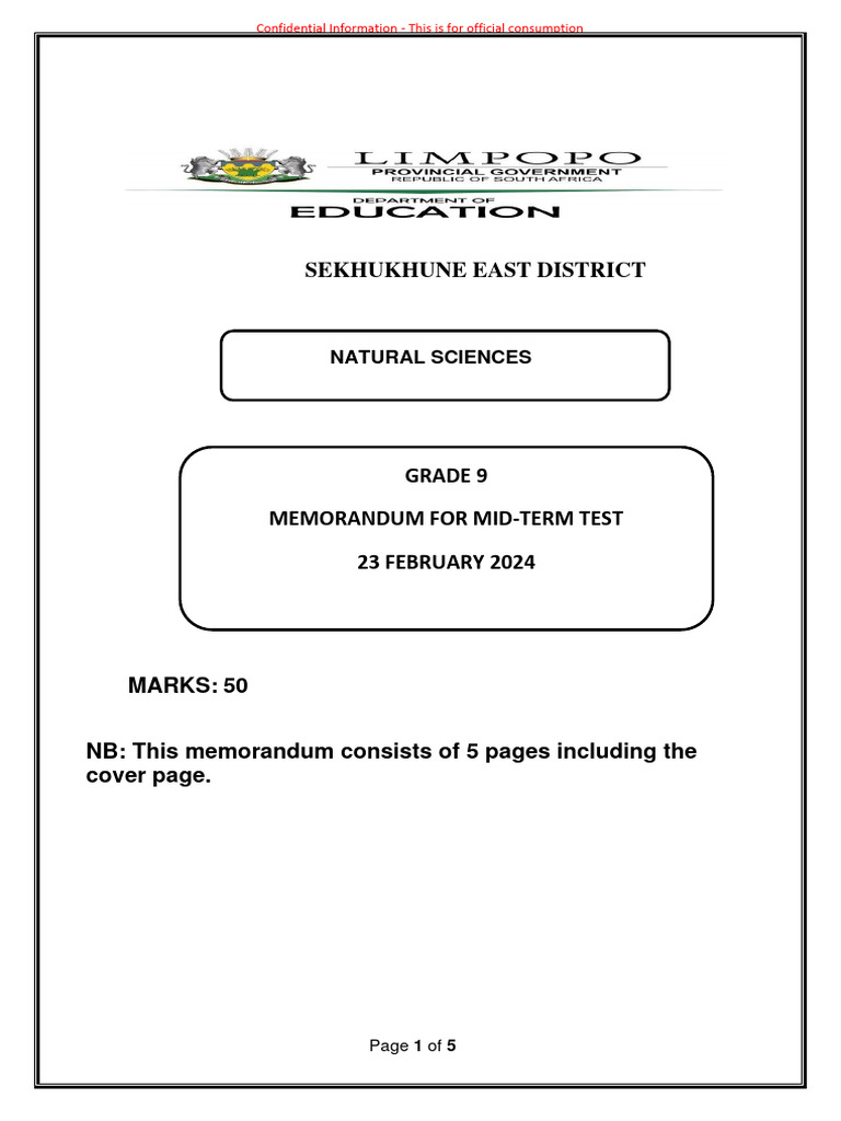 Grade 9 NS MEMO MID-TERM 2024-1 | PDF | Cell (Biology) | Vacuole