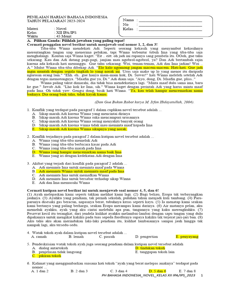 PH Bindo Novel 2023 - Kunci | PDF