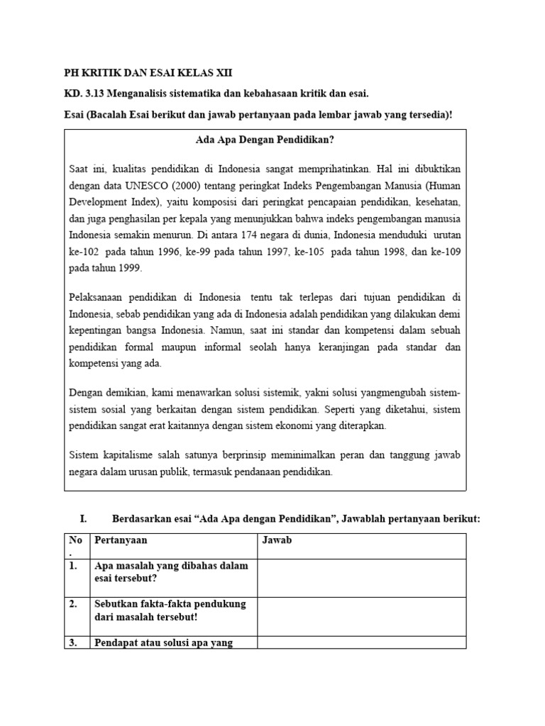 Lks Kritik Dan Esai | PDF