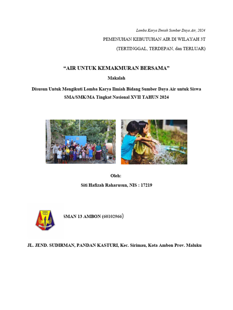 Pemenuhan Air di Wilayah 3T 2024 | PDF