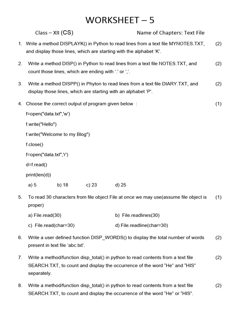 Worksheet 5 CS | PDF | Text File | Orthography