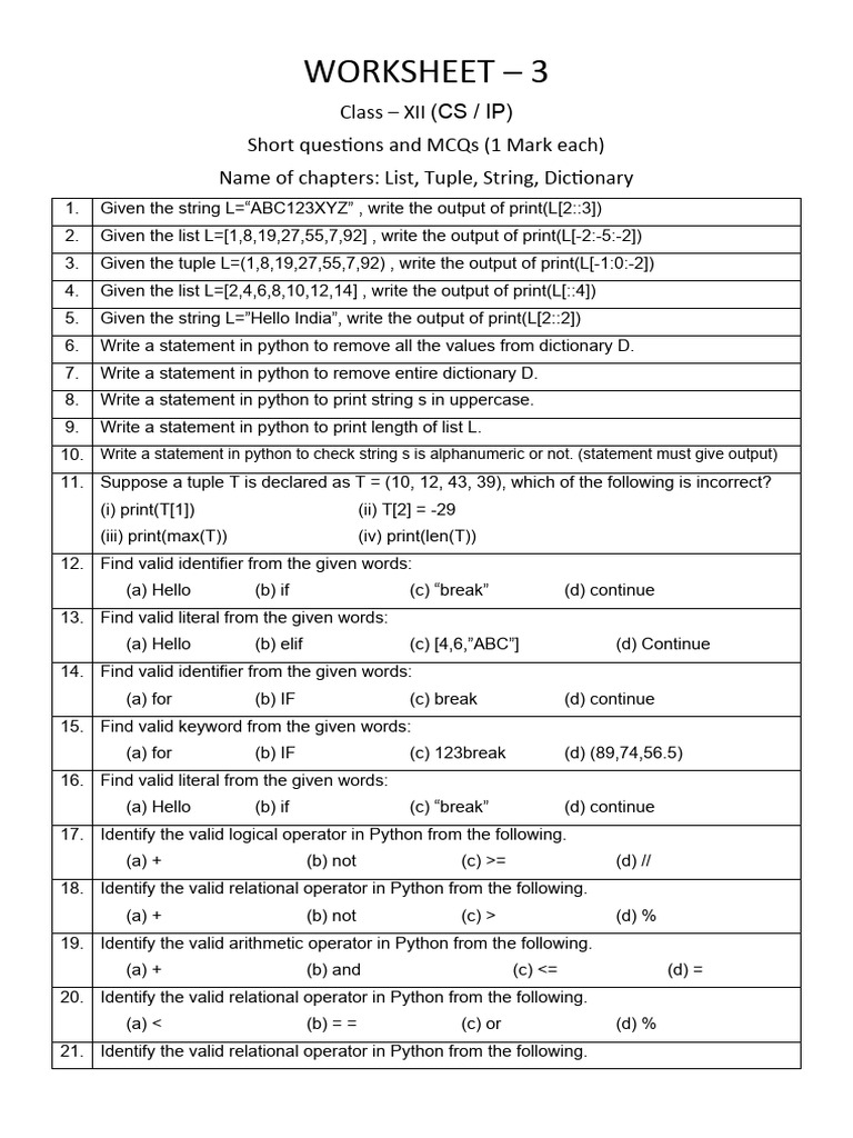 Worksheet 3 Csip | Download Free PDF | String (Computer Science) | Python (Programming Language)