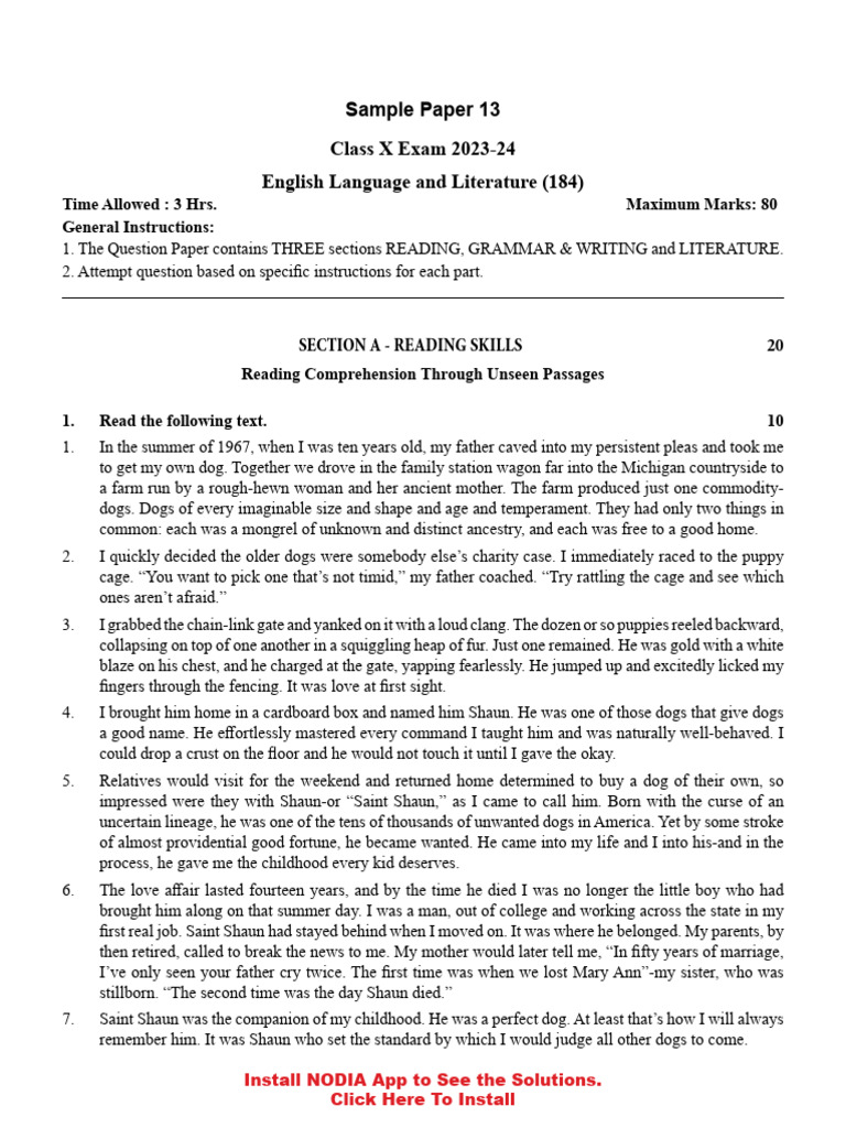 Sample Paper 10 - English | PDF | Internet | Books