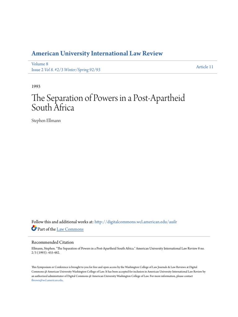 The Separation of Powers in A Post-Apartheid South Africa | Download ...