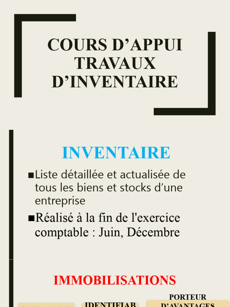 Cours D Appui Sur L Inventaire Et Amortissement Pdf Dépréciation