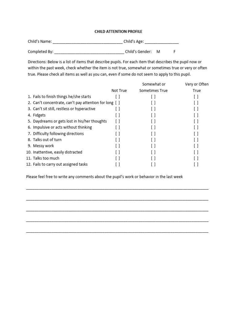 Child Attention Profile | PDF | Attention | Mental Processes