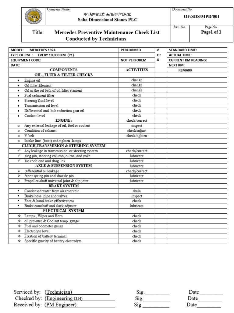 Mercedes PM Check Lists | Download Free PDF | Steering | Clutch