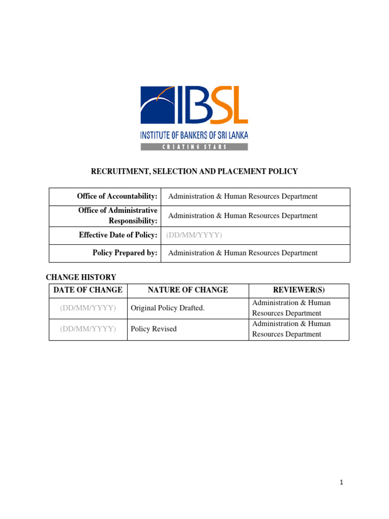 Recruitment Selection & Placement Policy of The Isl | PDF
