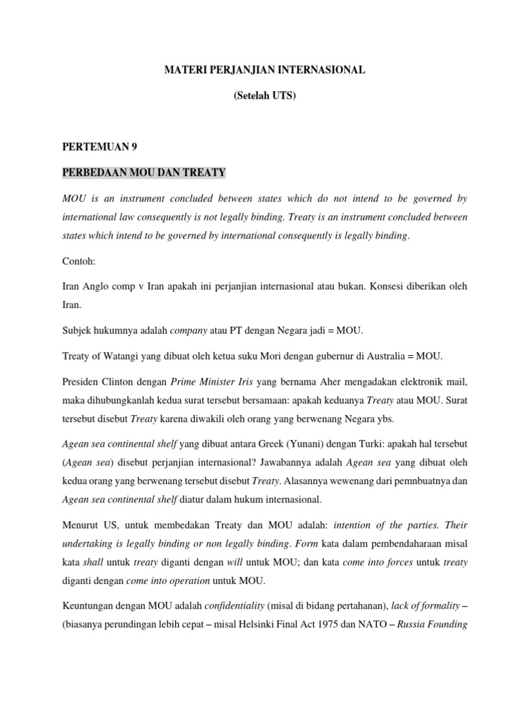 Materi Hukum Perjanjian Internasional (Setelah Uts) | PDF