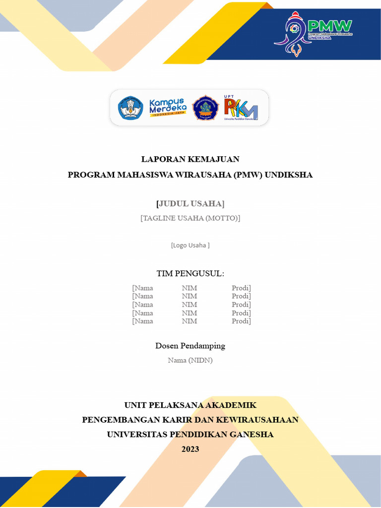 Template Laporan Kemajuan PMW Undiksha 2023 (BAGIAN 2) | PDF