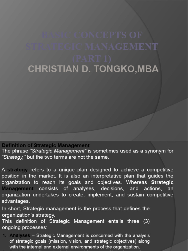 Basic Concepts of Strategic Management Part 1 | PDF | Strategic Management | Competitive Advantage