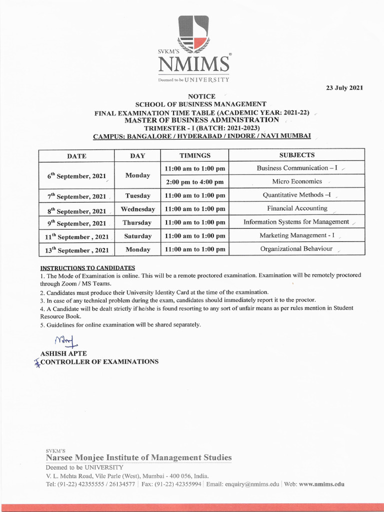 Time-Table - TEE - MBA - Trim I. | PDF
