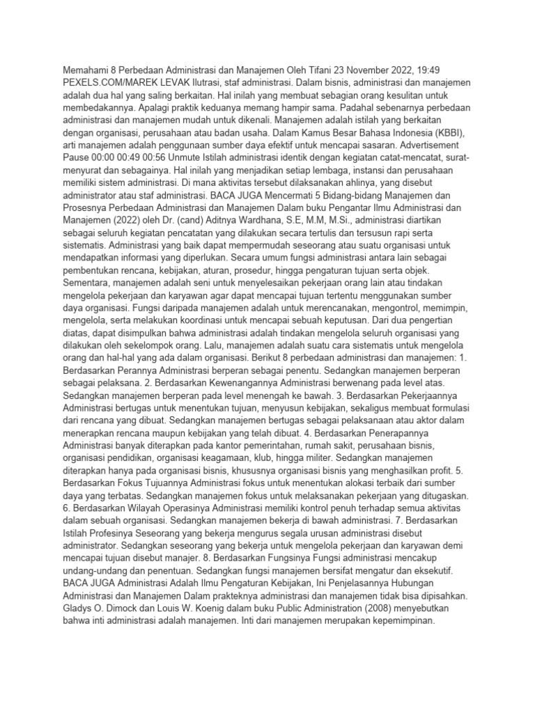 PENTING 8 Perbedaan Administrasi Dan Manajemen | PDF