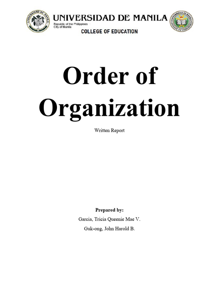 Order of Organization - Written Report | PDF | Essays | Causality