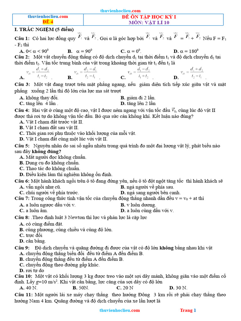 De On Tap HK1 Vat Li 10 de 4 | PDF