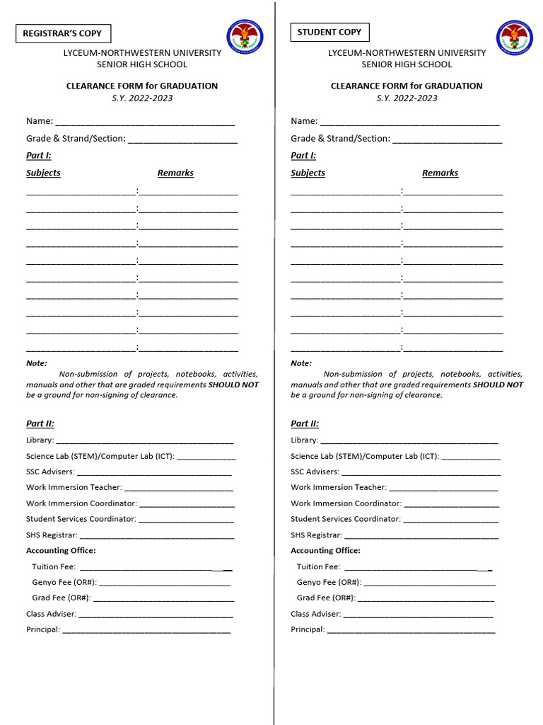 SHS Clearance Form Updated | PDF | Intelligence | School Types