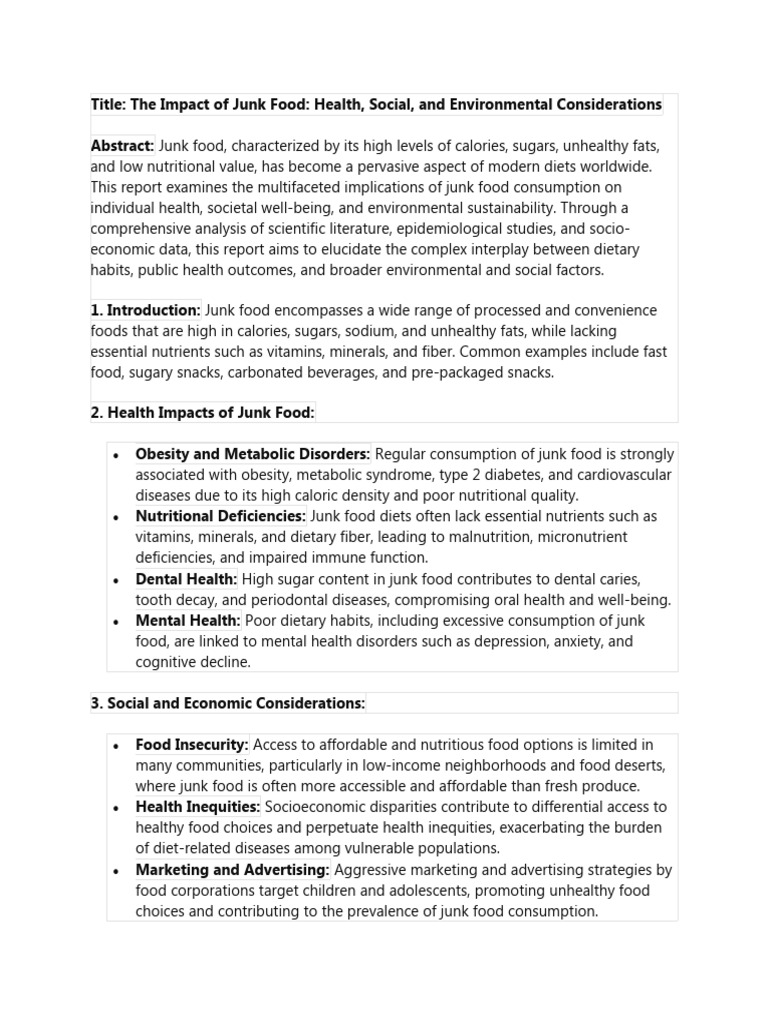 Junk Food | PDF | Junk Food | Malnutrition