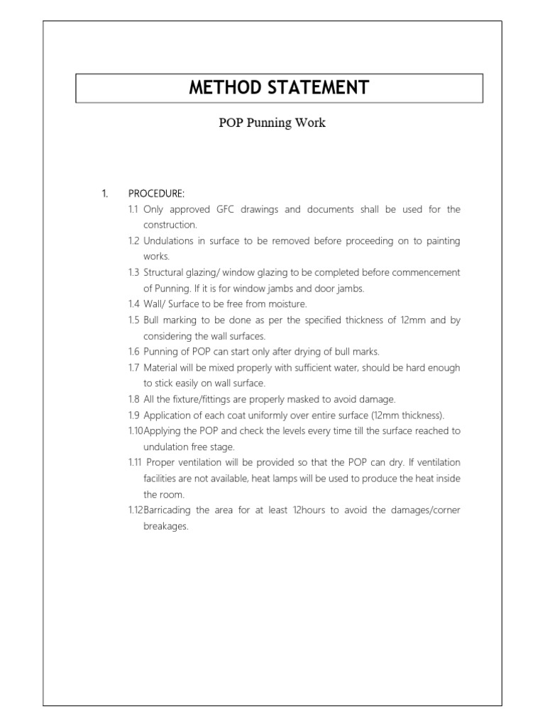Method Statement POP Punning Work. | PDF