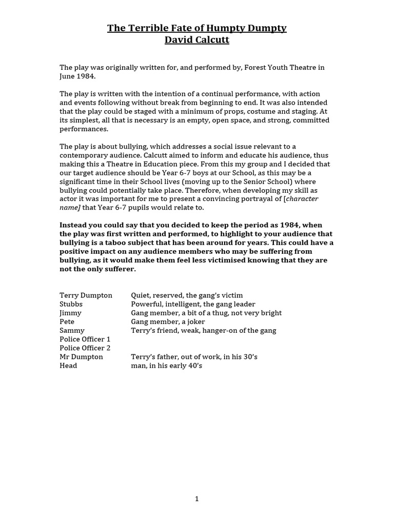 Humpty Dumpty Completed Script 5 People | PDF