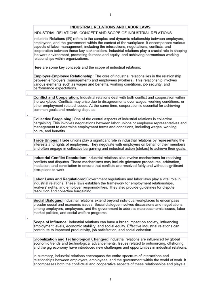 Industrial Relations and Labor Laws | PDF | Employment | Industrial ...